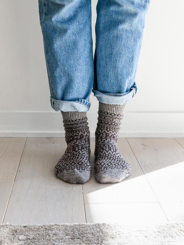 Wool Jacquard Socks, Grey